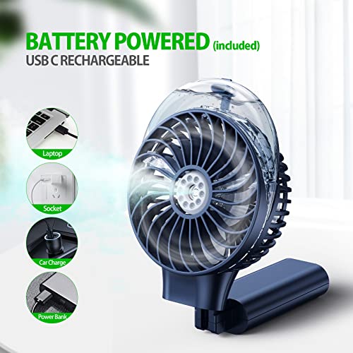 GRANDFAST Portable Handheld Misting Fan, Rechargeable Battery Operated Water Spray Mist Fan for Travel Outdoors Home Office (Blue)