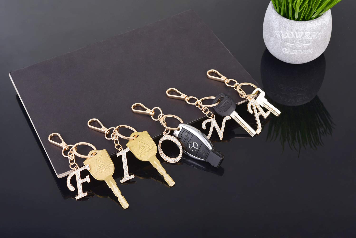 AlphaAcc Keychain for Women Purse Charms for Handbags Crystal Alphabet Initial Letter Pendant with Key Ring,Letter A