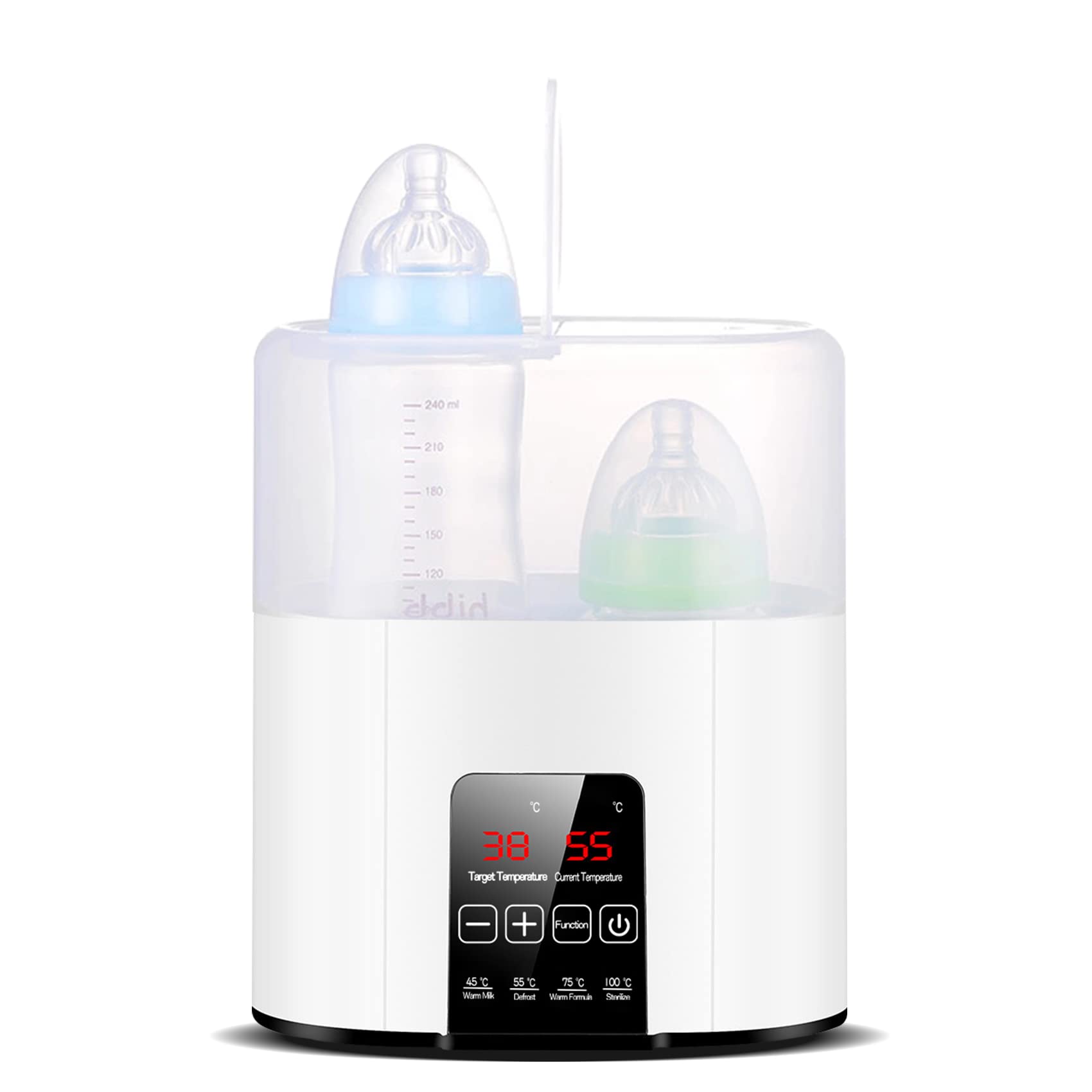 Baby Bottle Warmer, 4-in-1 Food Heater with Automatic Shut-Off / 2 Bottle Capacity BPA Free Milk Warmer with LCD Display for Breastmilk and Formula