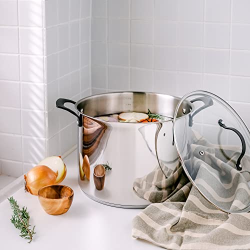 GrandTies Tri-Ply Stainless 4-Piece Induction Pots and Pans Set, Saucepan, Stockpot, Kitchen Cooking Pot with Lid and Black Metal Handle, Dishwasher Safe Cookware