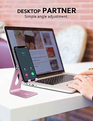 Tobeoneer Adjustable Cell Phone Stand Desktop Phone Holder, Aluminum Desk Stand Cradle Dock for iPhone 13 12 Mini 11 Xr Xs max 8 7 6 6s 5 Plus Samsung Huawei All Smartphones (Rose Gold)