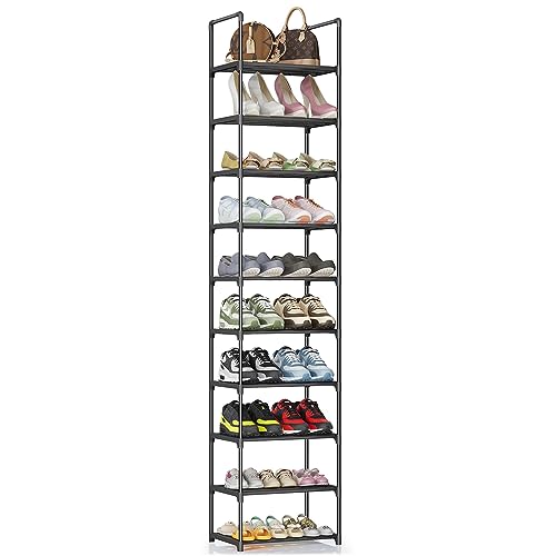 ciecie Shoe Rack for Closet and Entryway, 10 Tiers Shoe Shelf Organizer and Storage for 20-24 Pairs of Shoes and Boots, Space Saving Shoe Shelf with Anti-Tip Anchors Kit