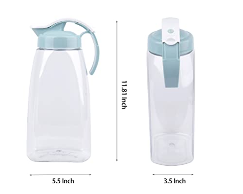 Frcctre 2 Pack Plastic Water Pitcher with Lid, 74 Oz Clear Airtight Beverage Pitcher Juice Container Water Carafe Fridge Jug for Juice, Coffee, Iced Tea, Lemonade, Heat Resistant & Shatter-proof