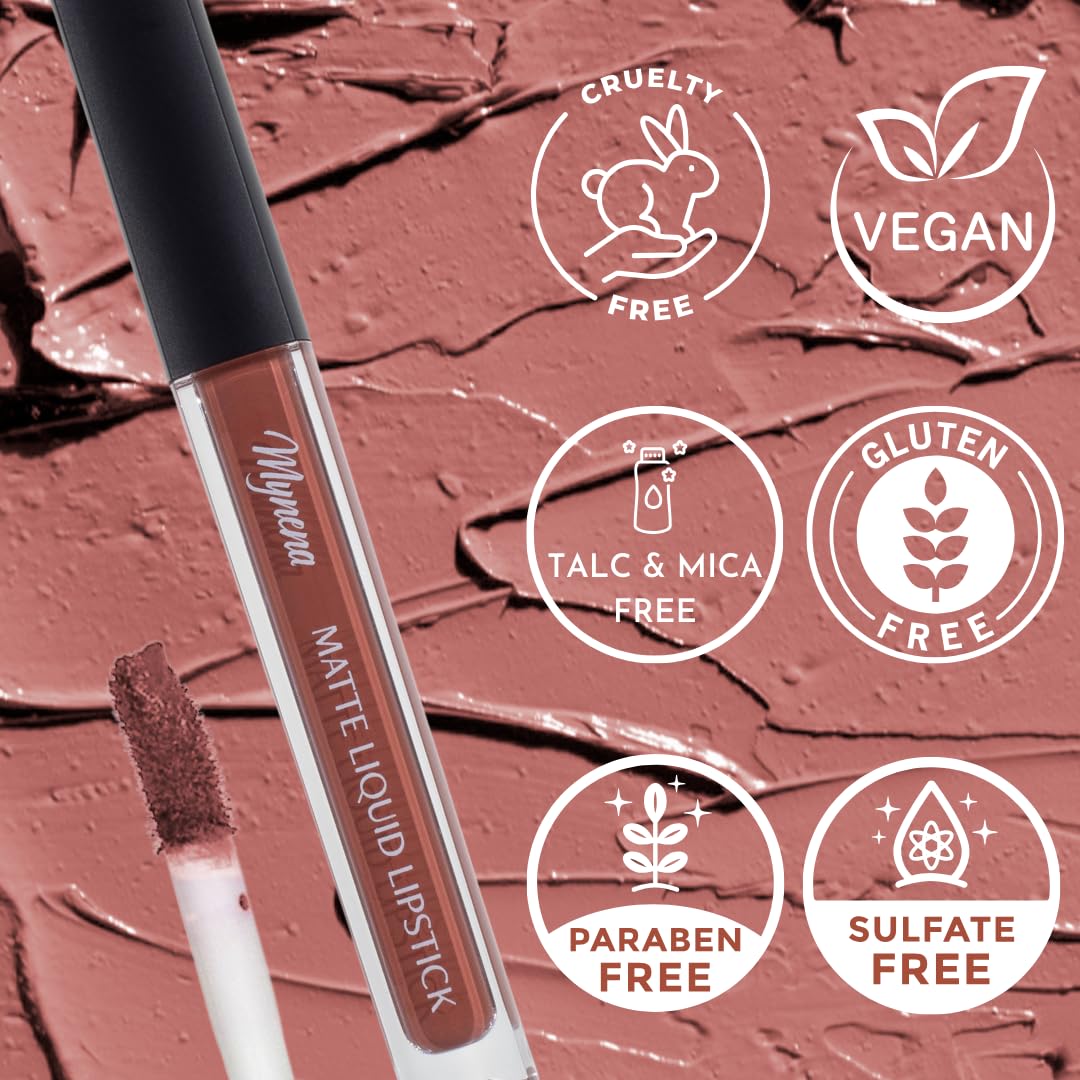 Mynena Soft Terracotta Long-Lasting Matte Liquid Lipstick | Intense Color, Smudge-Proof & Waterproof | Comfortable, Hydrating Shea Butter | Vegan & Cruelty-Free | Zoe
