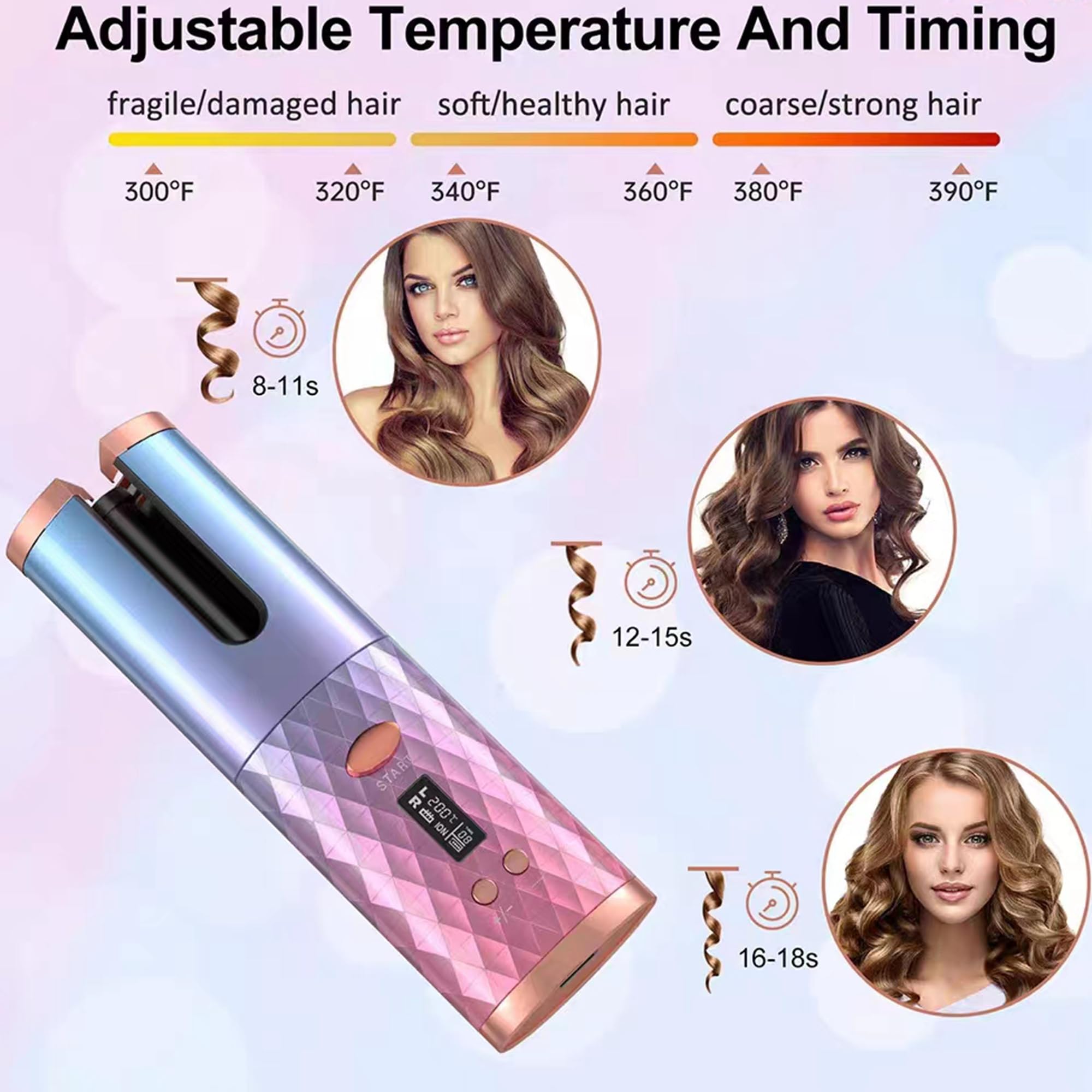 AGRATU Automatic Curling Iron Wireless Auto Rotat Ceramic Hair Curler Cordless Automatic Hair Curler with LCD Display 6 Temps and Timers USB Charging Auto Shut-Off Create Stunning Curls