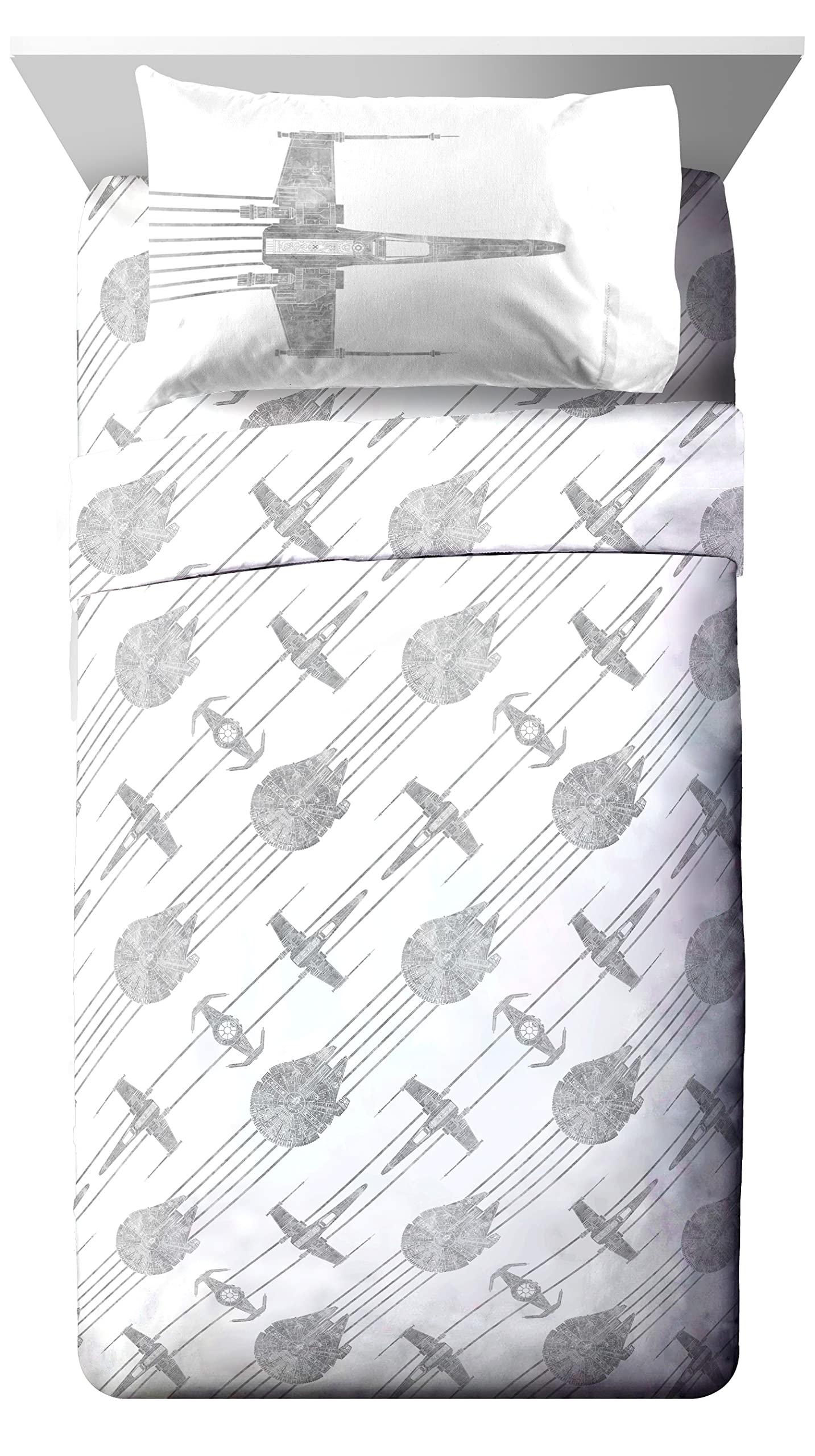 Jay Franco Star Wars Falcon Schematics Full Size Sheet Set - 4 Piece Set Super Soft and Cozy Kid’s Bedding - Fade Resistant Microfiber Sheets