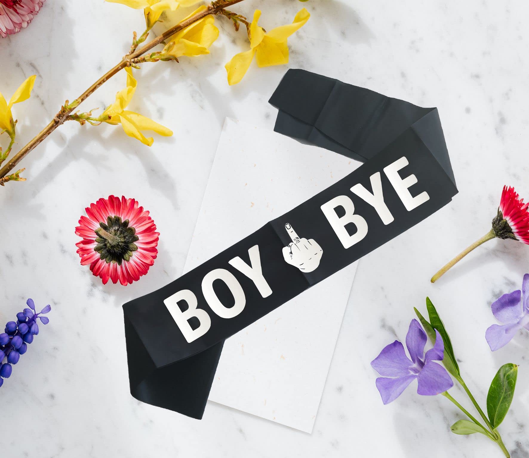 Boy Bye Sash, Happy Divorce Party Favors Supplies Decorations for Just Divorced, Bestie Gathering/Going Away/Moving/Graduation/Farewell Party Sash (Black Sash with Silver Vivid Finger Pattern)
