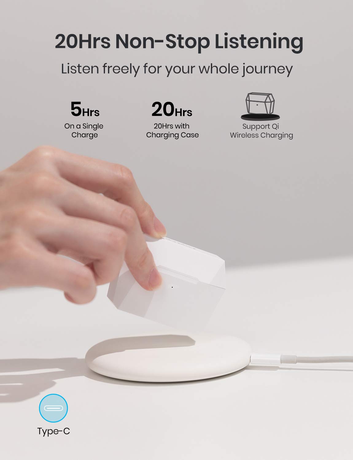 dyplay Wireless Earbuds Bluetooth 5.0 with Qi Wireless Charging Case Touch Control in Ear Waterproof TWS Stereo Headphones with Mic and Deep Bass Sound Headsets for Music/Work/Travel
