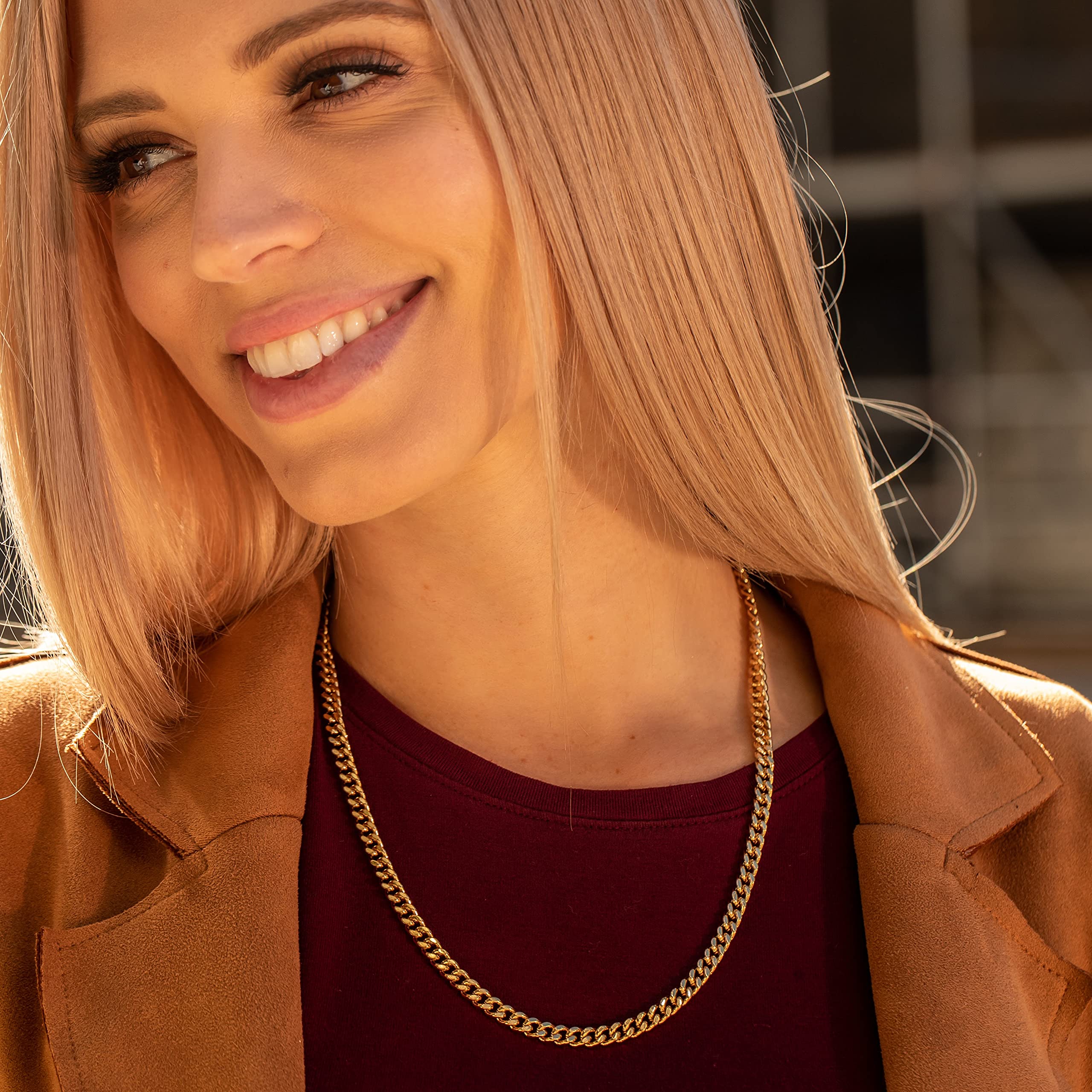 LIFETIME JEWELRY Miami Curb Square Cut Cuban Link Chain Necklaces 24k Gold Plated (5mm & 9.5mm) (20 inches, 5mm, Gold)