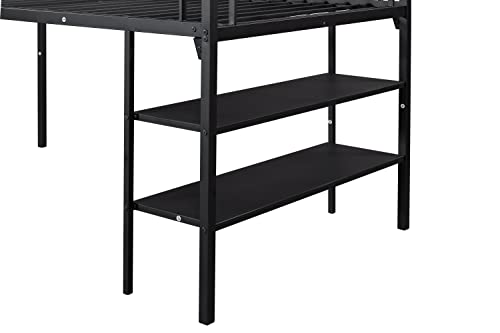 CNANXU Metal Twin Low Loft Bunk Bed with Desk Bunk Bed Bed Bedroom Storage Guard Rail Ladder, Twin