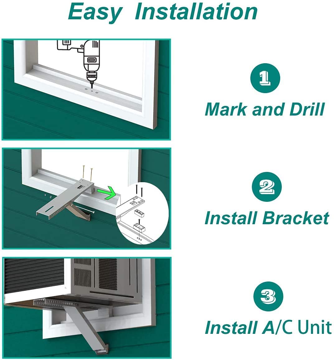 Daisypower Window Air Conditioner Bracket Heavy Duty, Sturdy Structure Supports Up to 165 lbs, Designed A/C Units 9,000 to 22,000BTU