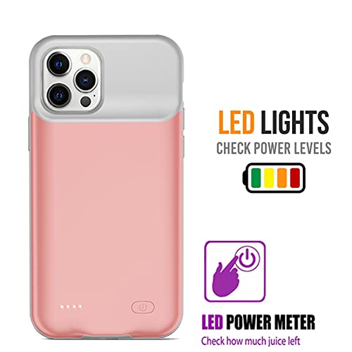 Battery Case for iPhone 12 Pro Max, Upgraded 8500mAh Portable Battery Pack Rechargeable Charger Case Compatible with iPhone 12 Pro Max (6.7 inch) External Battery Charging Case Support Carplay (Pink)
