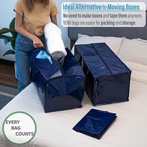 VENO 8 Pack Heavy Duty Extra Large Moving Bags W/Backpack Straps Strong Handles & Zippers, Storage Totes For Space Saving, Fold Flat, Alternative to Moving Box (Blue, 8 Pack)