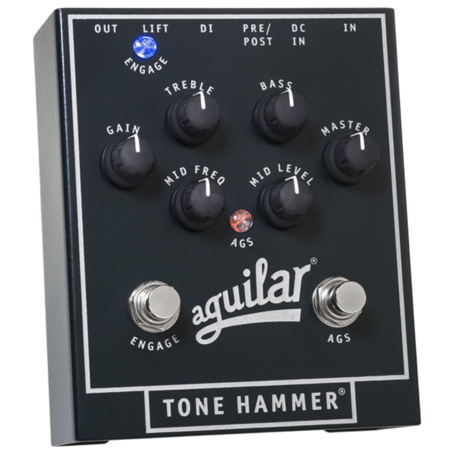 Aguilar Tone Hammer 3-Band Preamp/DI, Stomp Box, Overdrive Bass Pedal w/ 4 Cable