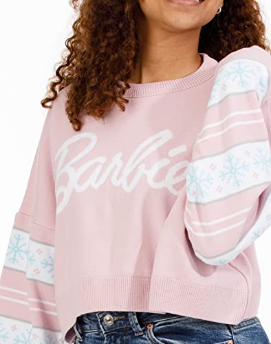 Barbie Cropped Christmas Jumper Womens Snowflakes Fairisle Pink Knitted Sweater X-Large