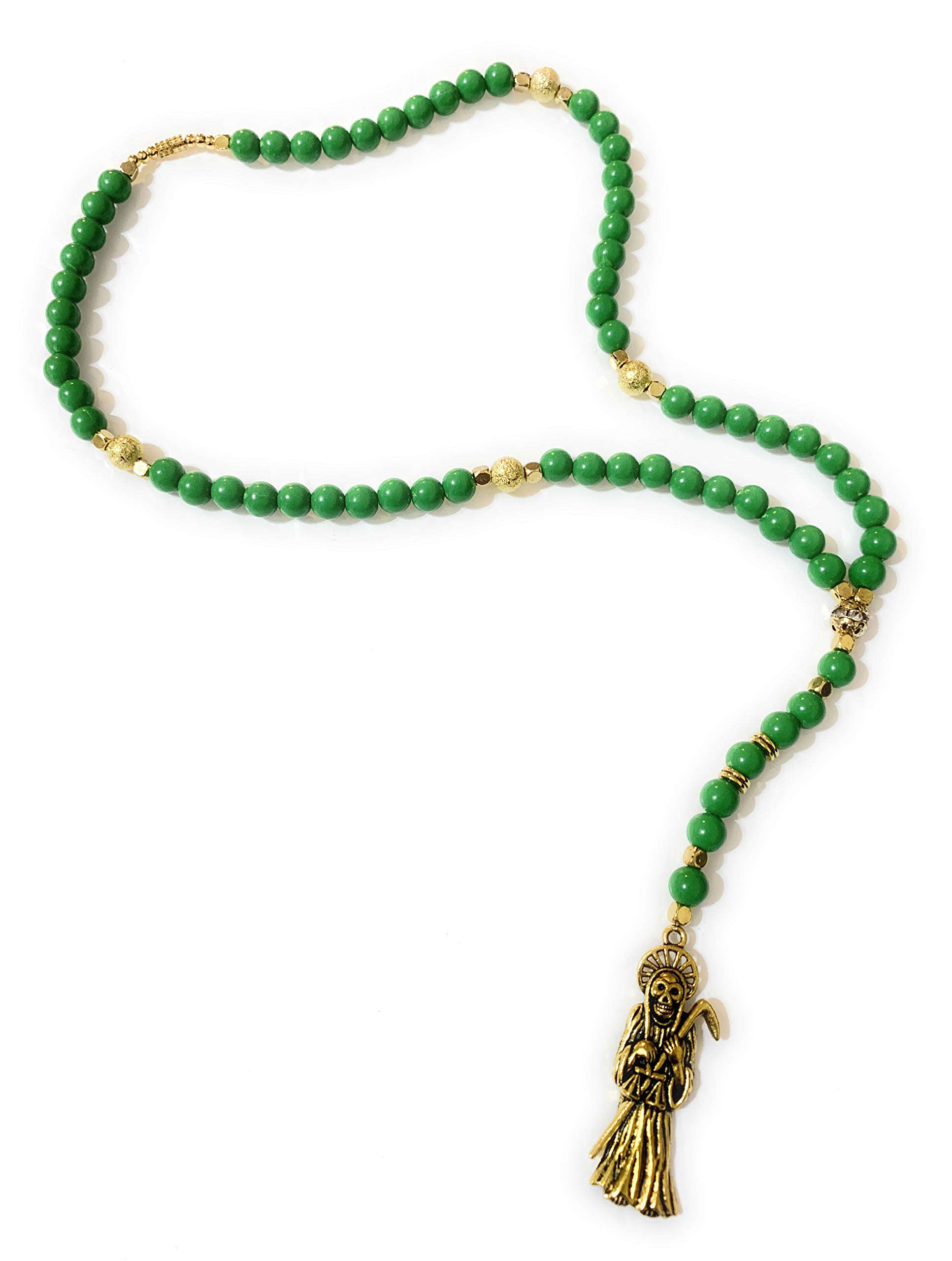 Acrylic Holy death's necklace, rosary style. Collar de la Santa Muerte de acrilico estilo rosario. Grim reaper Y style necklace.