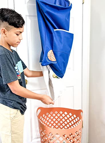 Over the Door Laundry Hamper- Basketball Laundry Hamper for Kids Room - Fun Kids Laundry Hamper with Sock Compartment For Basketball Hamper For Boys Room - Kids Hamper