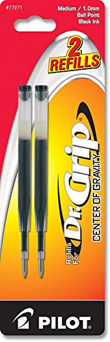 Pilot Dr. Grip Center of Gravity Retractable Ball Point Pen, Medium Point, Blue Grip, Black Ink, 3 Pen (36181) with 6 Black Ink Refill