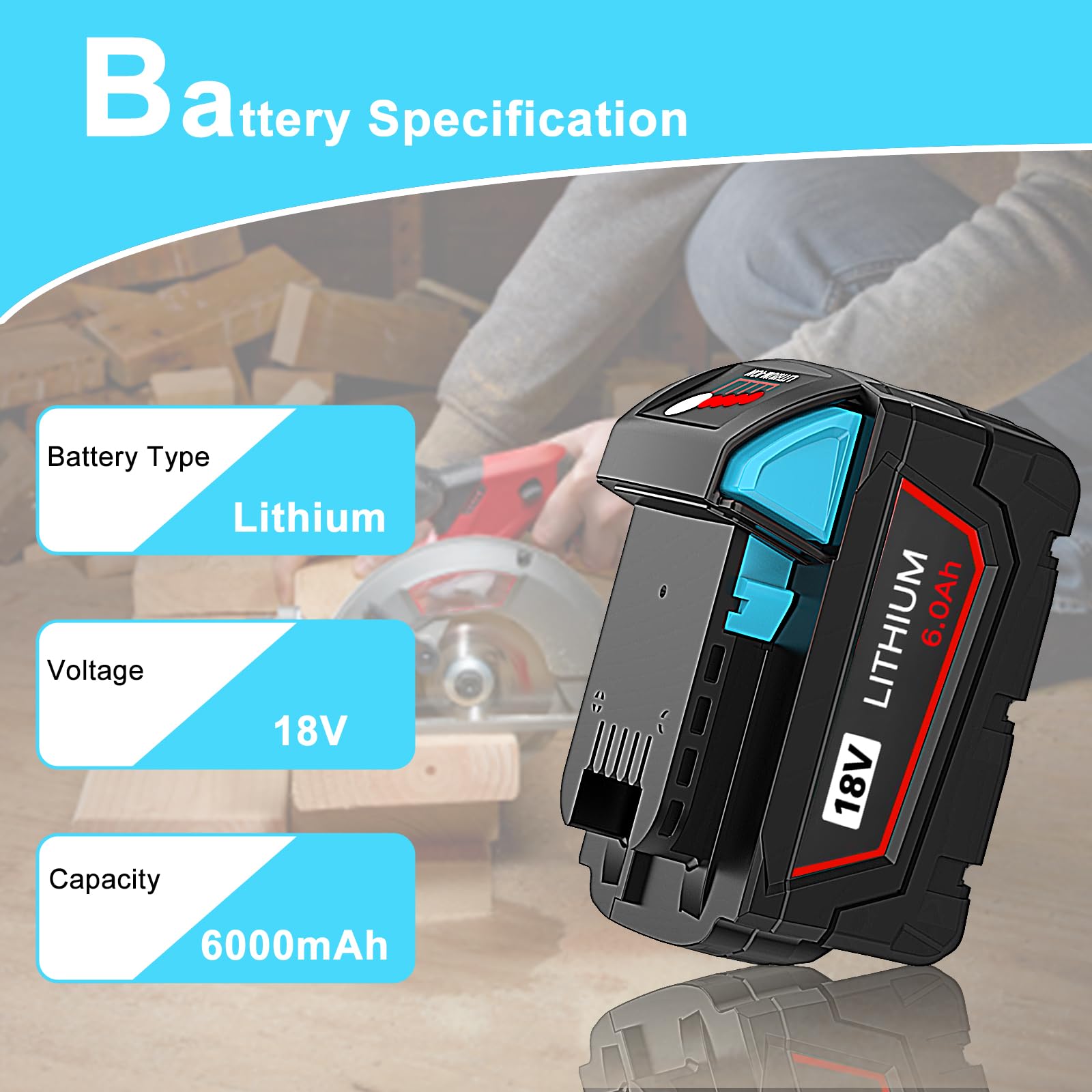 Amsbat 【Upgraded to 6000mAh 18V Battery Replacement for Milwaukee Compatible with Milwaukee Lithium Battery Compatible with Milwaukee 18V Batteries 48-11-1850 48-11-1862 48-11-1840(1 Pack)