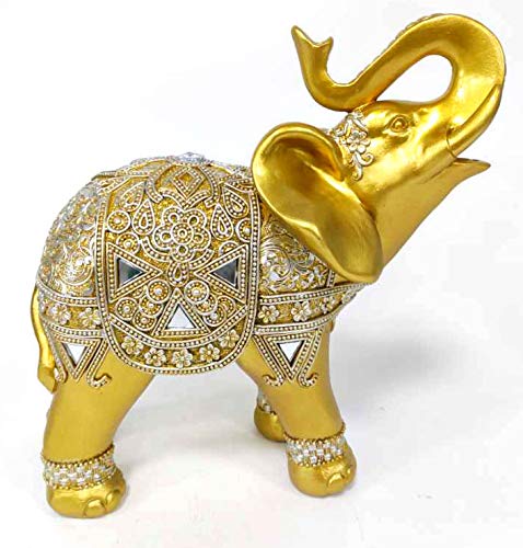 Dalax- 9"(H) Elephant Statue Figurines Home Decor Trunk Facing Upwards Lucky Figurine Living Room Office Decorations Ornaments Statues Gift Set Art Accent Good Luck Centerpiece Gifts Collection