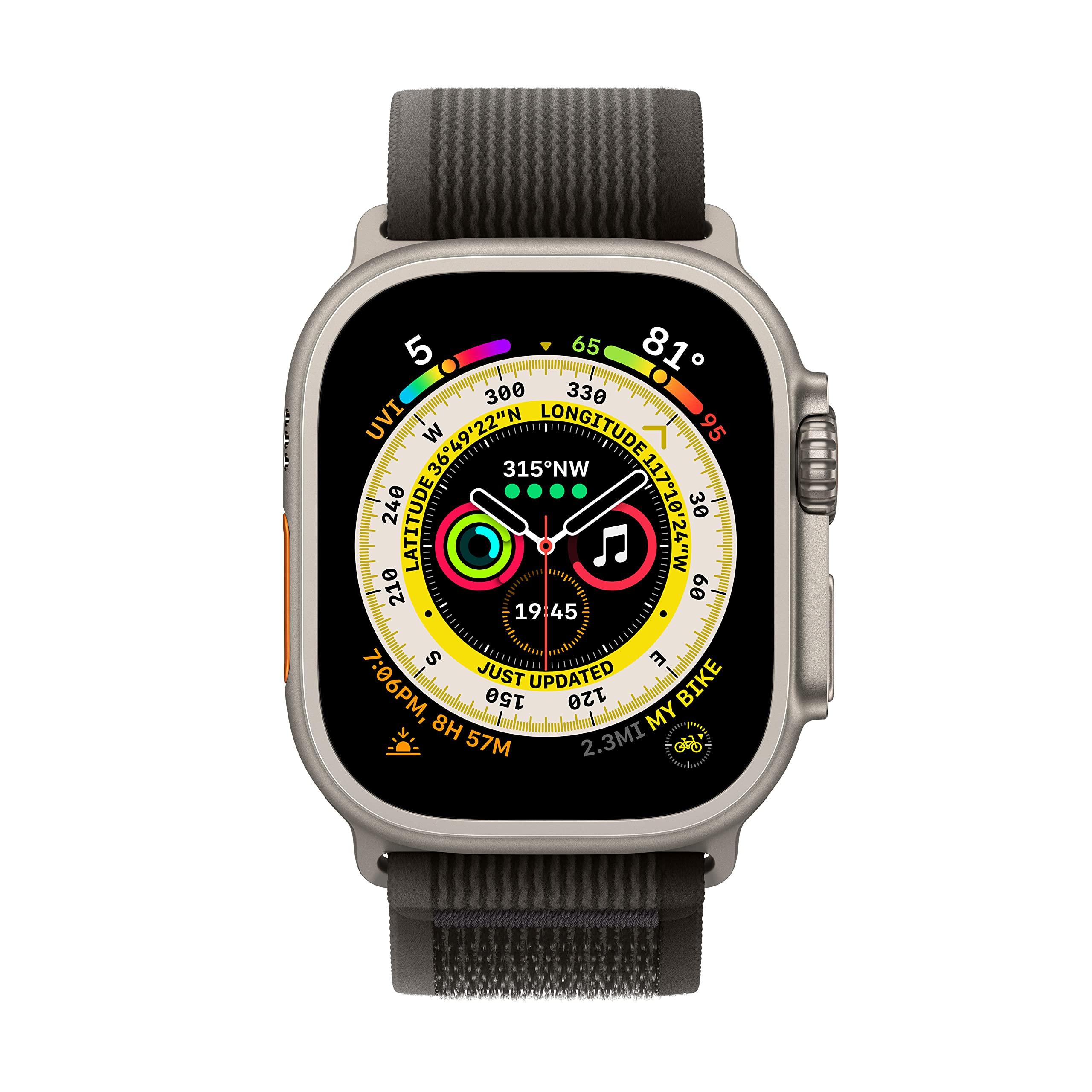 Apple Watch Ultra GPS + Cellular, 49mm Titanium Case with Black/Grey Trail Loop - M/L with AppleCare+ (2 Years)