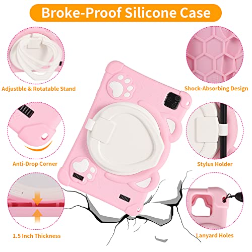 HeavenBird 10 Inch Kids Tablet, 10.1" Display, 6000mAh, Android 10.0 2GB & 32GB Storage, Parental Control Learning Tablet, Stylus & Earphone & Kid-Proof Case Included, Pink