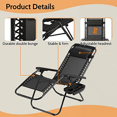 FDW Patio Chair Outdoor Furniture Zero Gravity Chair Patio Lounge Camping Chair Set of 2 Recliner Adjustable Folding for Pool Side Camping Yard Beach