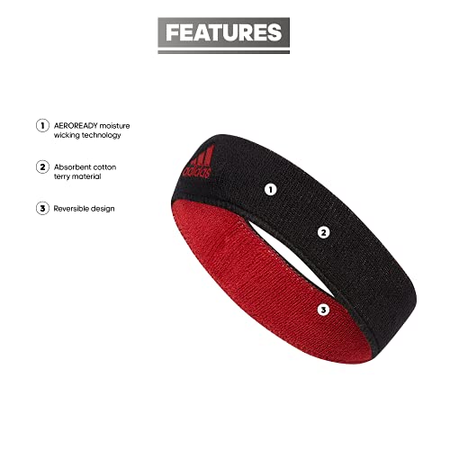 adidas Interval Reversible Terricloth Elastic Headband, Black/Team Power Red, One Size