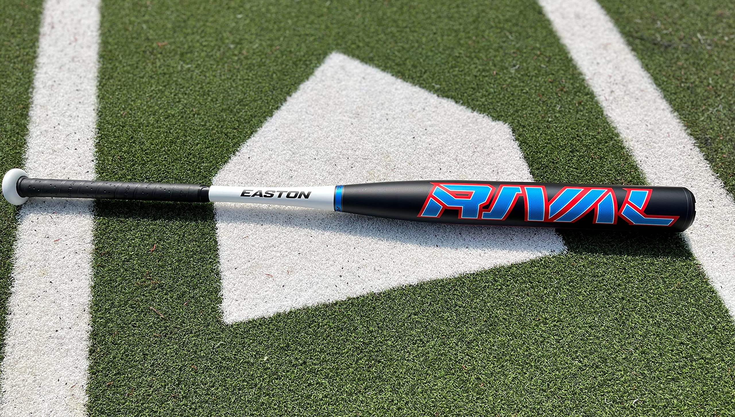 Easton | RIVAL Slowpitch Softball Bat | Approved for Play on All Fields | Loaded | 12" Barrel | 34"x26oz, Black/Blue/Red