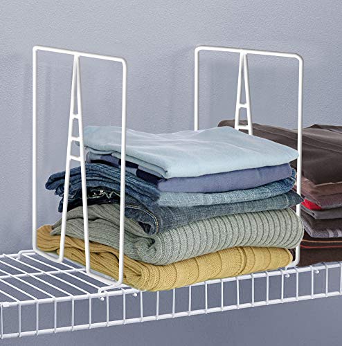 Urban Deco Shelf Dividers for Closet Organization - Wire Closet Shelving Sturdy Closet Shelf Organizer Steel Closet Dividers Linen Closet Organizer - White Coated Wire Shelf Organizer - Pack of 8