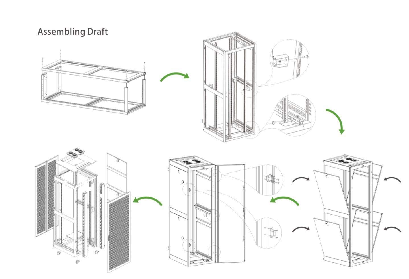 RAISING ELECTRONICS 42U Internet/Network Server Cabinet, 19 inch Installation, 1000mm Depth