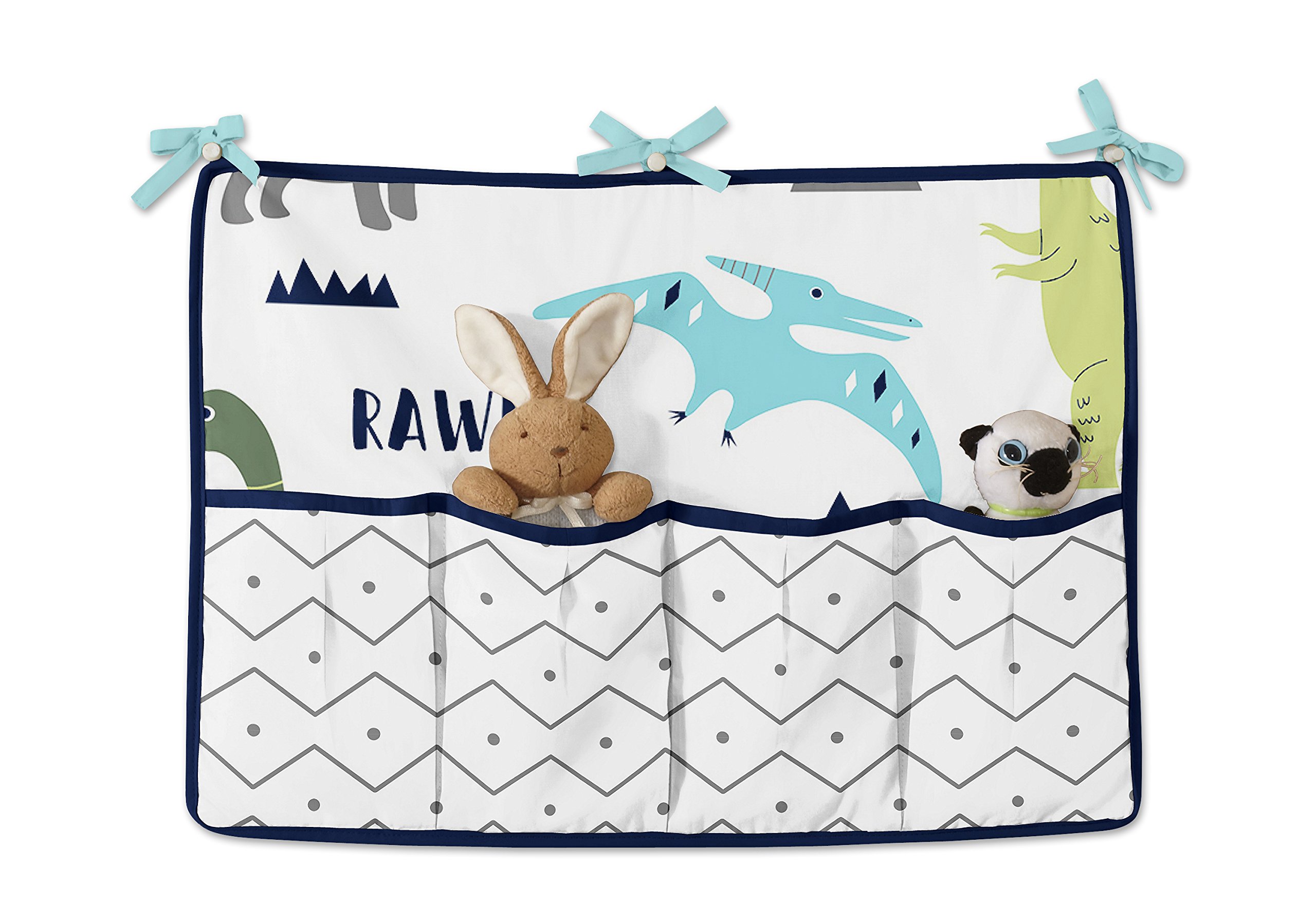 Navy Blue and Green Modern Dinosaur Baby Boys or Girls 11 Piece Crib Bedding Set