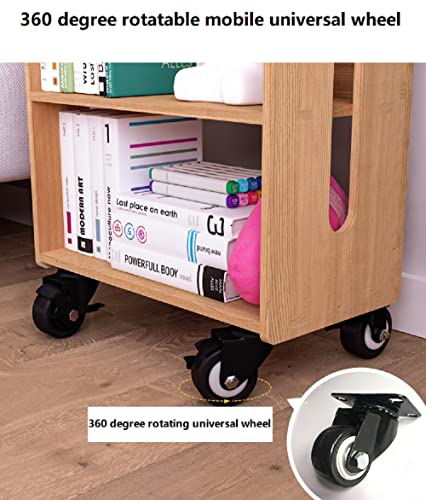 Heehee Mobile Bookshelf on Wheels Bookcase Under Desk Office Cart for Home Office Wooden Bookshelf Sideboard Storage Rack Side Cabinet