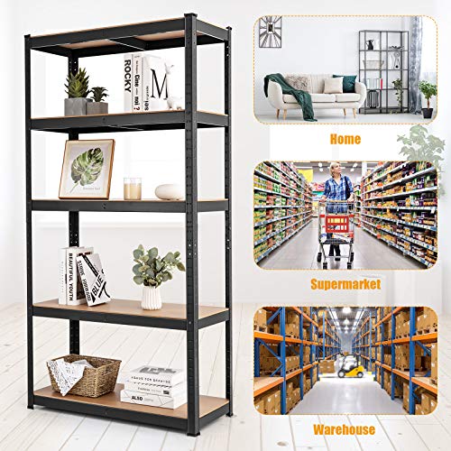 Tangkula Metal Storage Shelves, Heavy Duty Steel 5 Tier Utility Shelves with Adjustable Shelves, Bolt-Free Assembly, High Weight Capacity, Garage Organization Storage Rack, 36"Lx16''Wx72"H (1, Black)