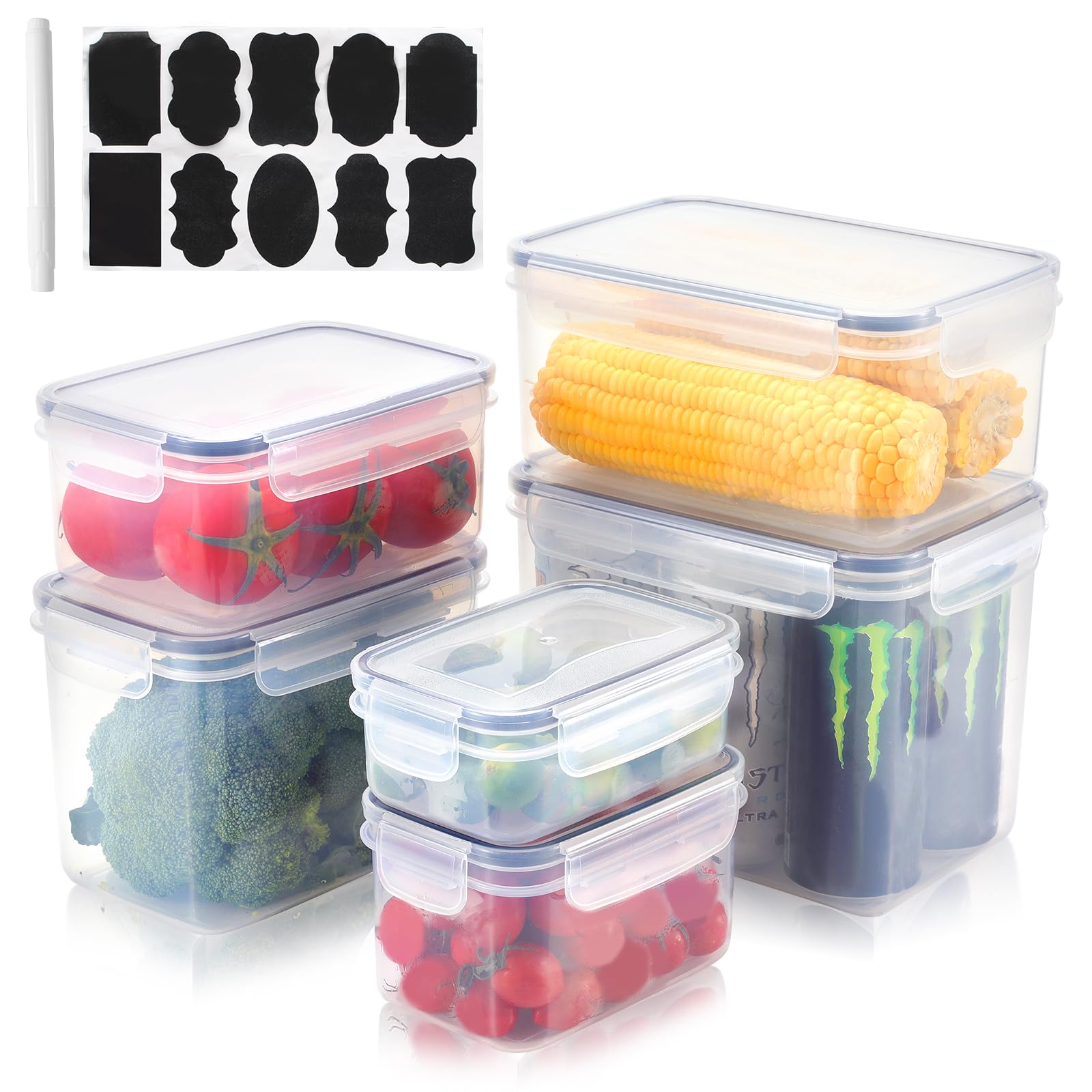 Airtight Food Storage Containers-Leakproof Plastic Meal-Prep Lunch Containers Reusable,Microwave, Oven, Freezer and Dishwasher safe Crisper, 12PCS - (6 lids & 6 Containers,Includes Labels & Pen)