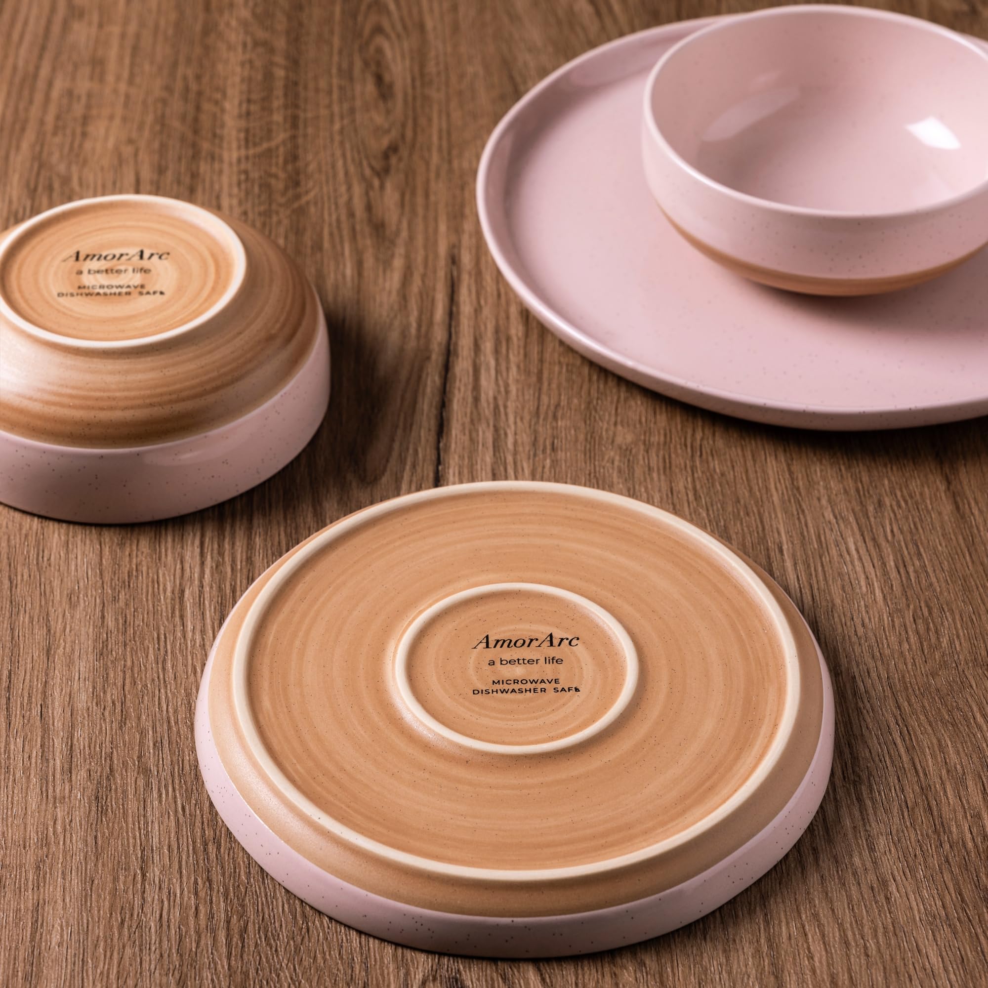 AmorArc Ceramic Dinnerware Sets for 4, 12 Pieces Handpainted Plates and Bowls Set with Wavy Rim, Chip and Scratch Resistant Stoneware Dishes Set, Dishwasher & Microwave Safe, Light Blue
