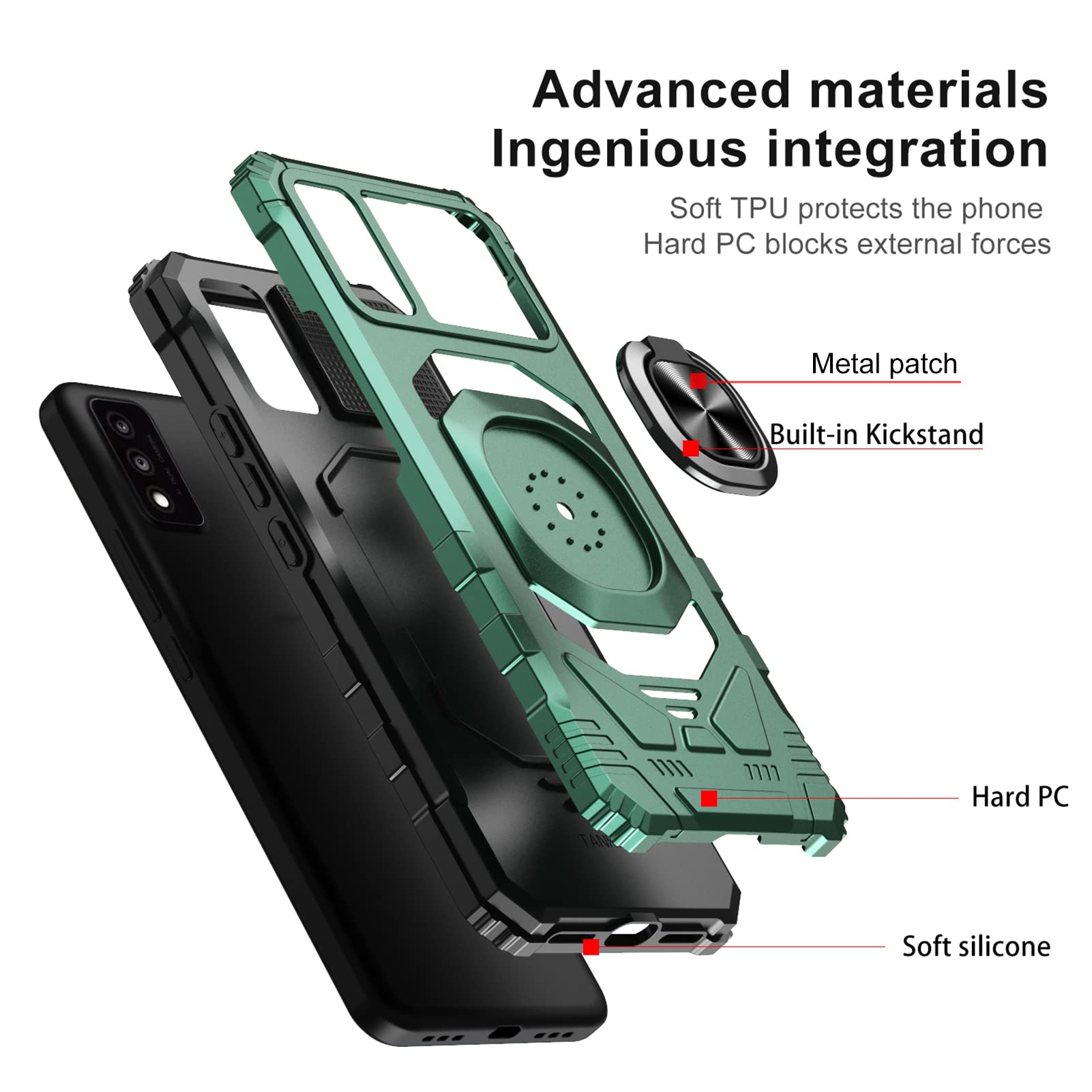 Ailiber Phone Case for Alcatel TCL 30T (T603DL), TCL 30 T Case with Screen Protector, Ring Kickstand for Magnetic Car Mount Military Grade, Heavy Duty Shockproof Protective Cover for TCL 30T-Green