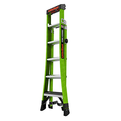 Little Giant Ladders, King Kombo 2.0 XT, Industrial, M6, 6 Ft. A Frame, 10 Ft. Extension, Fiberglass, Type 1AA, 375 lbs Weight Rating, (13936-071), Hi-viz Green