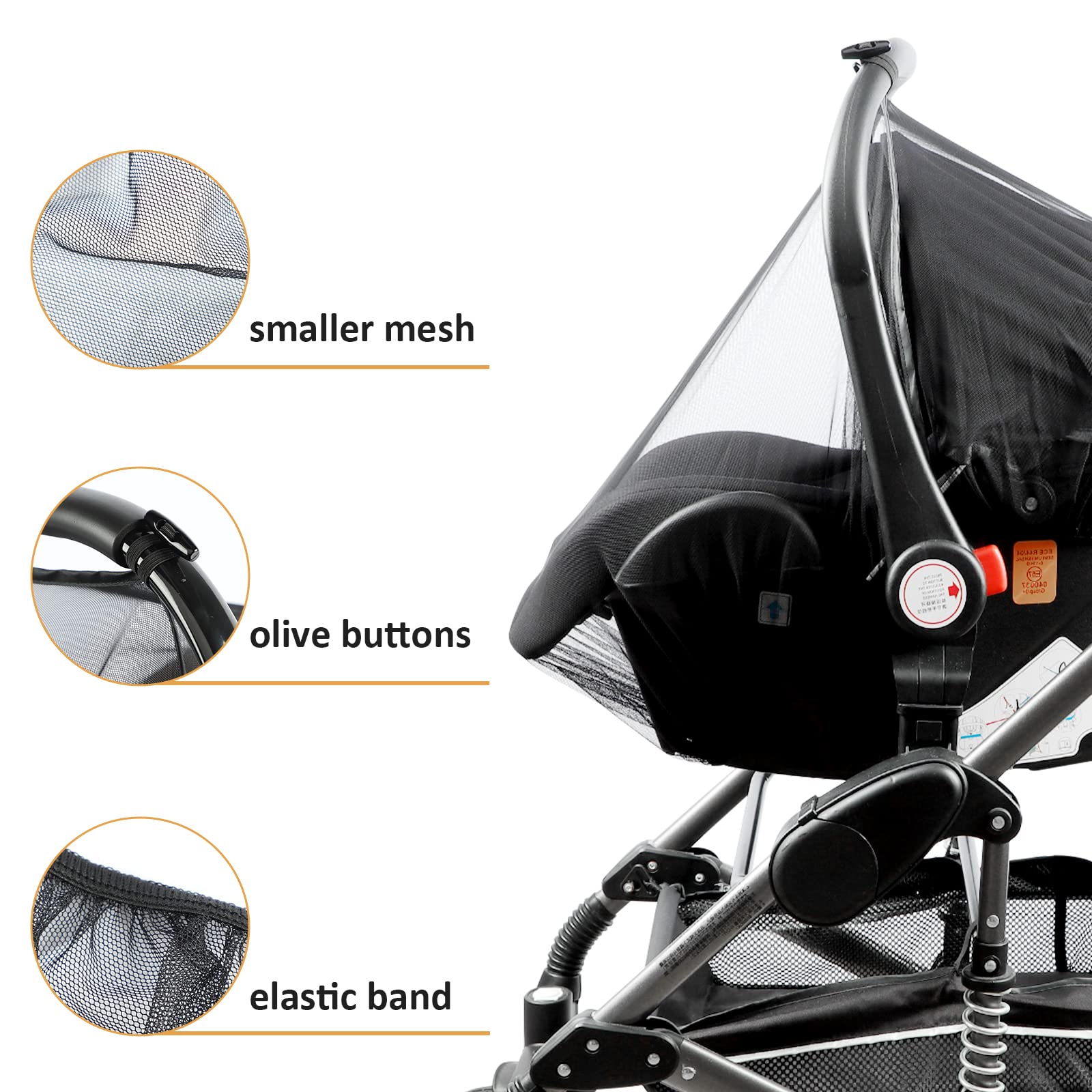 Baby Car Seats Net, Infant Stroller Mesh Net, Universal Elastic Netting, Black Breathable and Durable Mesh Protection Net