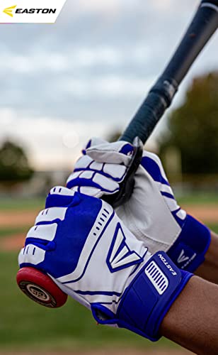 Easton Baseball Walk Off Power Leverage Adult Batting Gloves, White Royal, Small