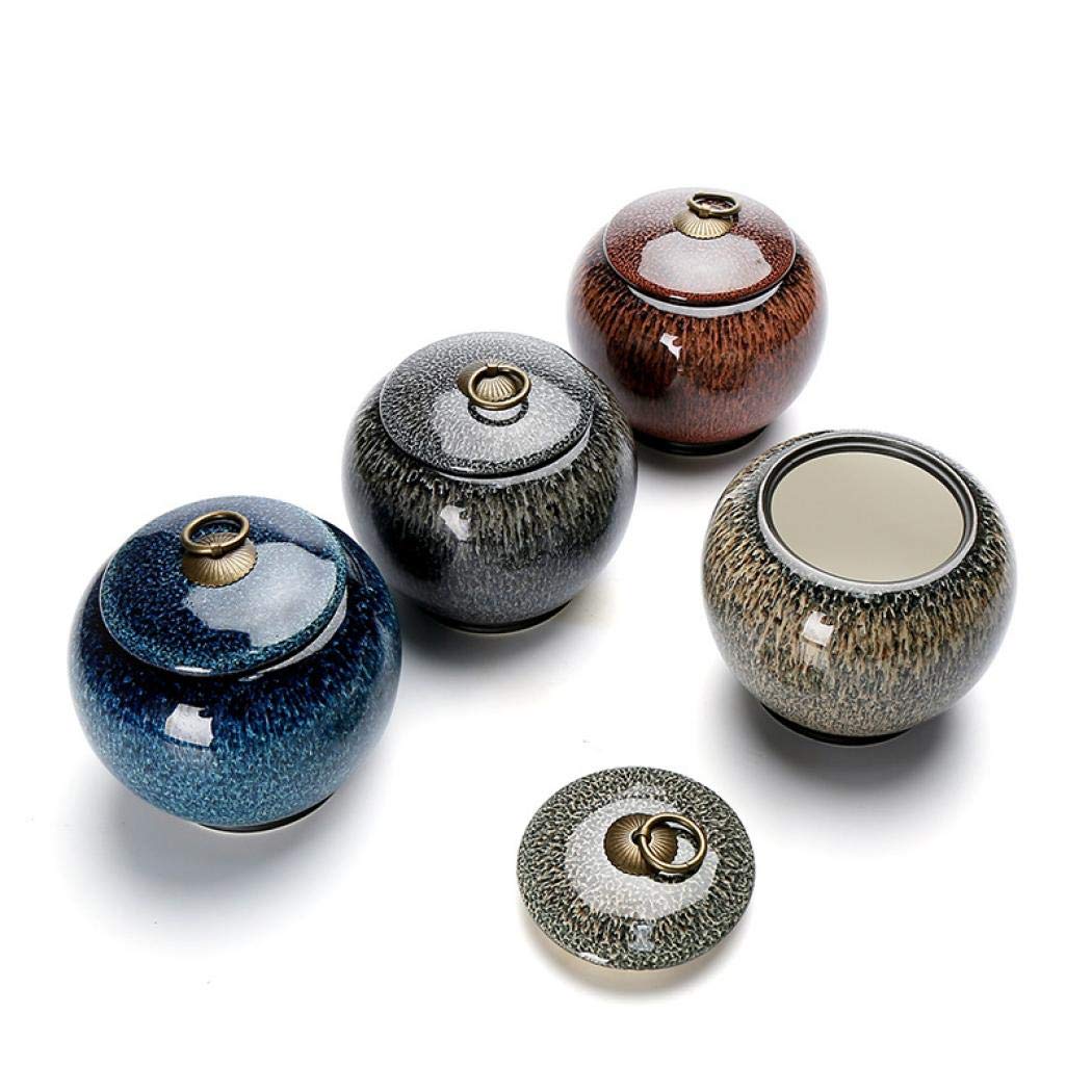 Airtight Lid Tea Canister for Loose Tea Spice Coffee Bean Tea Caddy Storage Ceramic Porcelain Jar for Tea Coffee Herb Spices Sugar and More (Blue)