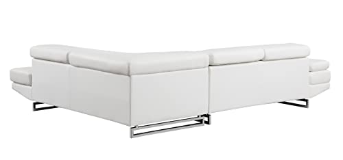 Blackjack Furniture Union Modern Faux Leather Sofa with Adjustable Headrests, Chaise, Elegant Tufted Seat, High-Density Foam and Stainless Steel Legs, Right Facing Sectional, White