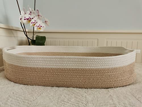 Lovely Nursery Baby Changing Basket Moses Basket 100% Cotton Rope and 1.2€ Thick Foam Pad with Removable Cover Change in Style and Comfort Beige/White Set