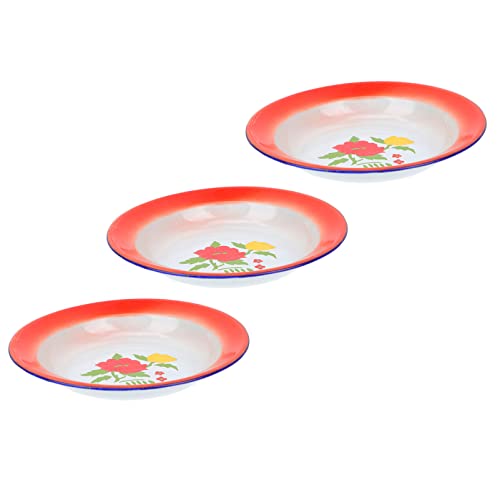 Hemoton 3pcs Vintage Enamel Plate Fruit Plate Enamel Fruit Platter Vintage Salad Plate Enamel Washing Platter Vintage Enamelware Serving Platter (20cm/ 8inch)