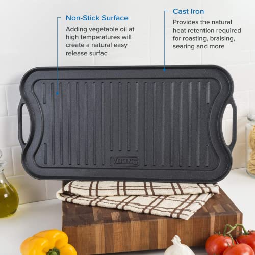 Viking Culinary Cast Iron Reversable Pre-seasoned Griddle, 20 inch, Oven Safe, Handwash Only, Works on All Cooktops including Induction
