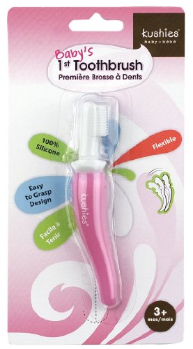 Kushies Flexible Training Toothbrush for Infants Fuschia, 1% Silicone, Latex Free