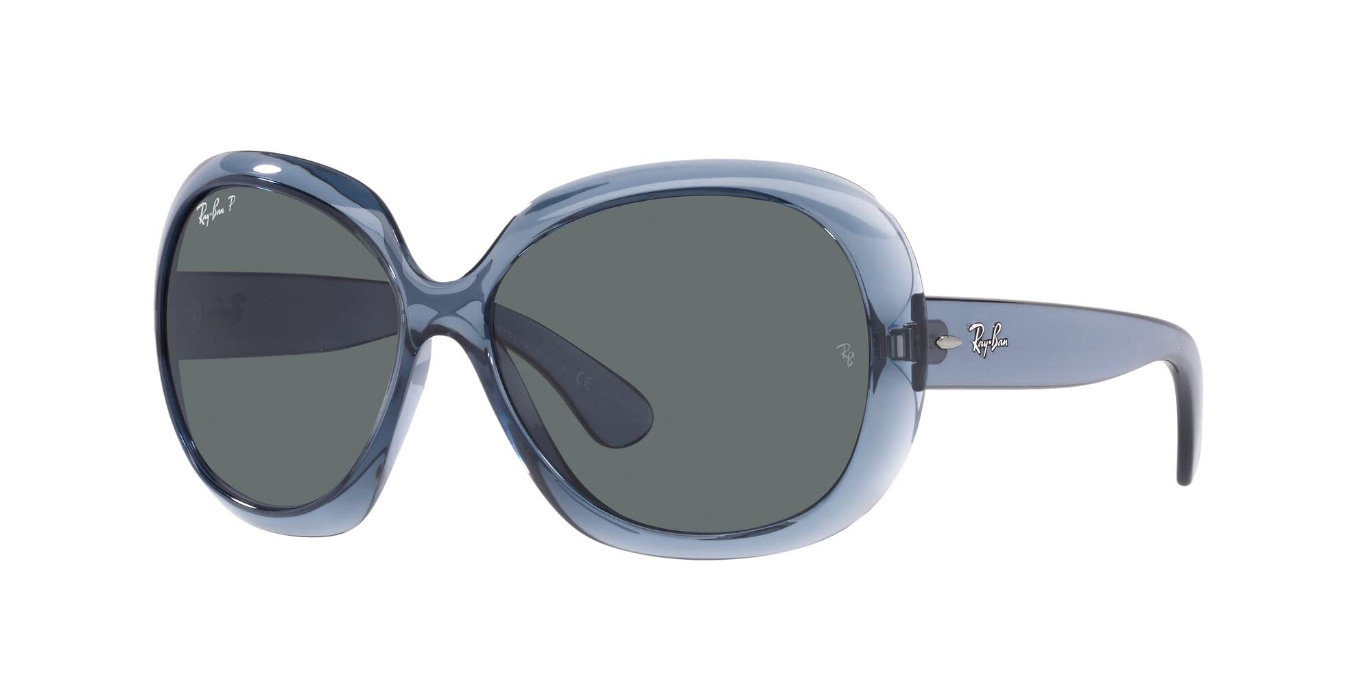 Ray-Ban Women's RB4098 Jackie Ohh II Butterfly Sunglasses, Transparent Blue/Dark Grey Polarized, 60 mm