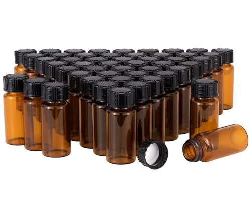 Newzoll Liquid Sample Glass Bottles Vials Screwcap Brown Bottles Capacity 10ml,1/3 Oz Pack of 50