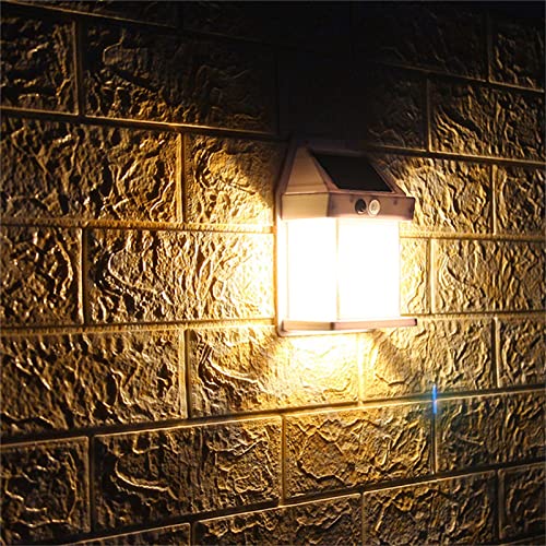 Solar Powered Outdoor Wall Lights, Sunrise and Sunset Motion Sensor, LED Exterior Wall Lights, Warm White Light, Fence, Three Lighting Modes, Exterior Front Porch Security Light Wall Ornament (White)