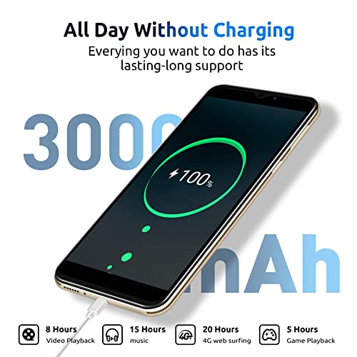 Xgody X60 4G Unlocked Phones, 6'β QHD Waterdrop Screen Dual Sim Unlocked Cell Phones, Quad-core 2GB+16GB Smartphones, 3000mAh Battery, Face Unlock, AI Camera 5MP+5MP Cheap Android Phone (Gold)